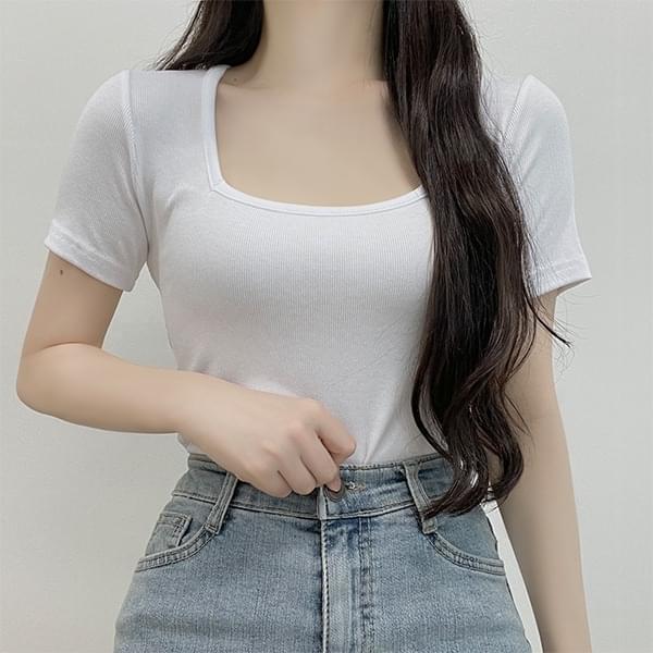 Dday Girl - Summer Basic Crop Short Sleeve Tee Morning, Square Neck Semi Crop Short Sleeve T ...