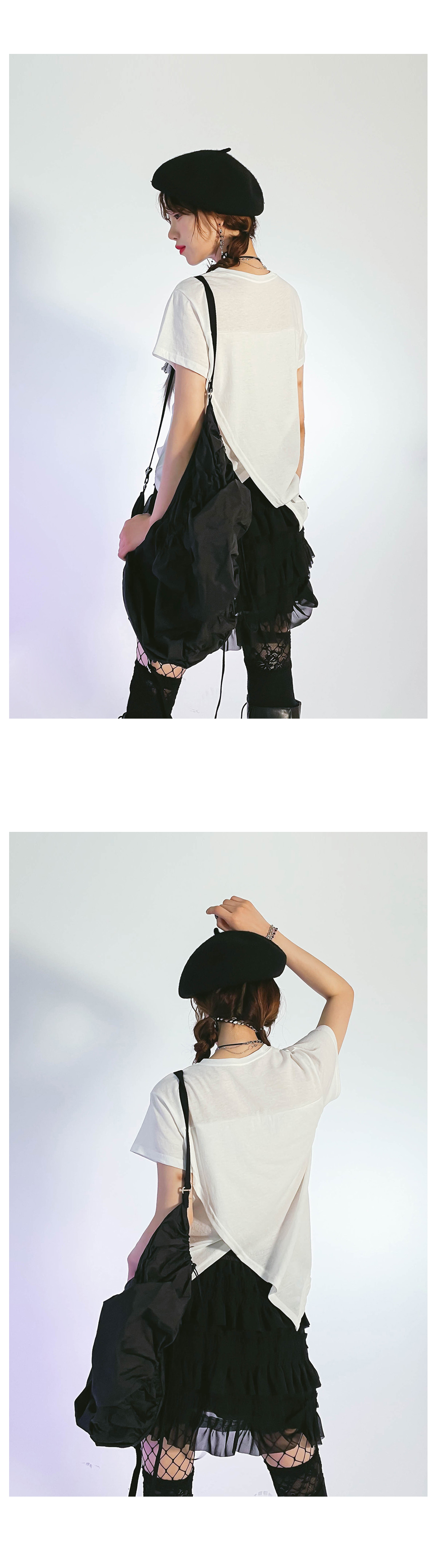 binary01 - Back-opening bubble shirring T-shirt - Codibook.