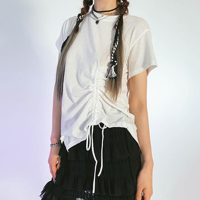 binary01 - Back-opening bubble shirring T-shirt - Codibook.