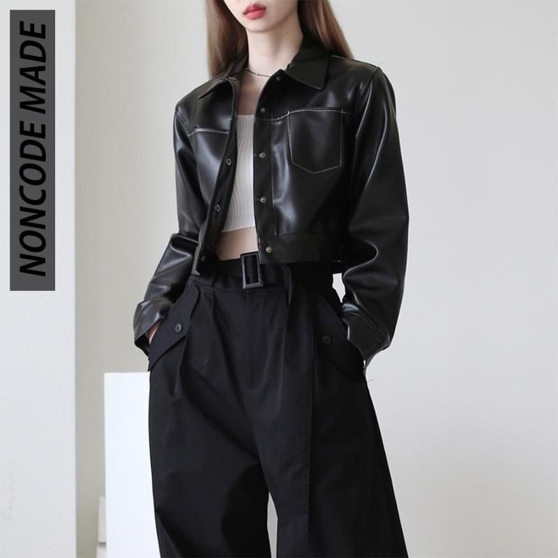 NONCODE - Weddy Stitch Cropped Leather Jacket - Codibook.