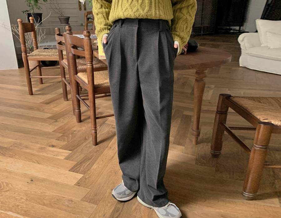 From Beginning - Button Pintuck Fleece-lined Wide Slacks - Codibook.