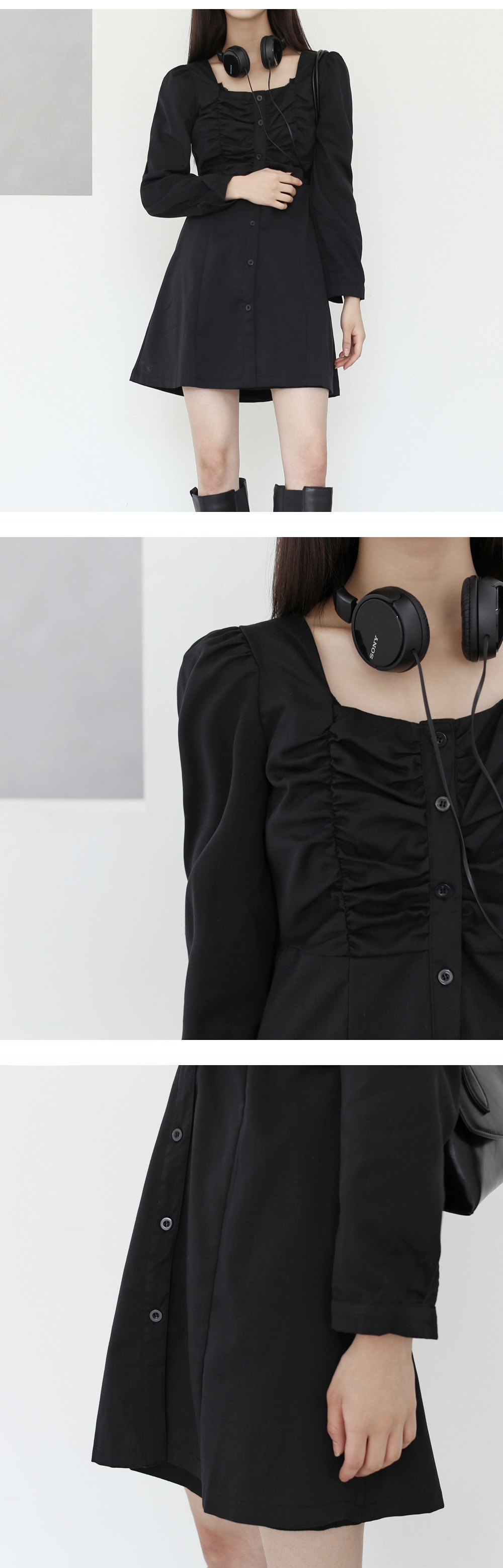 NONCODE - Ricoh shirring button mini Dress - Codibook.