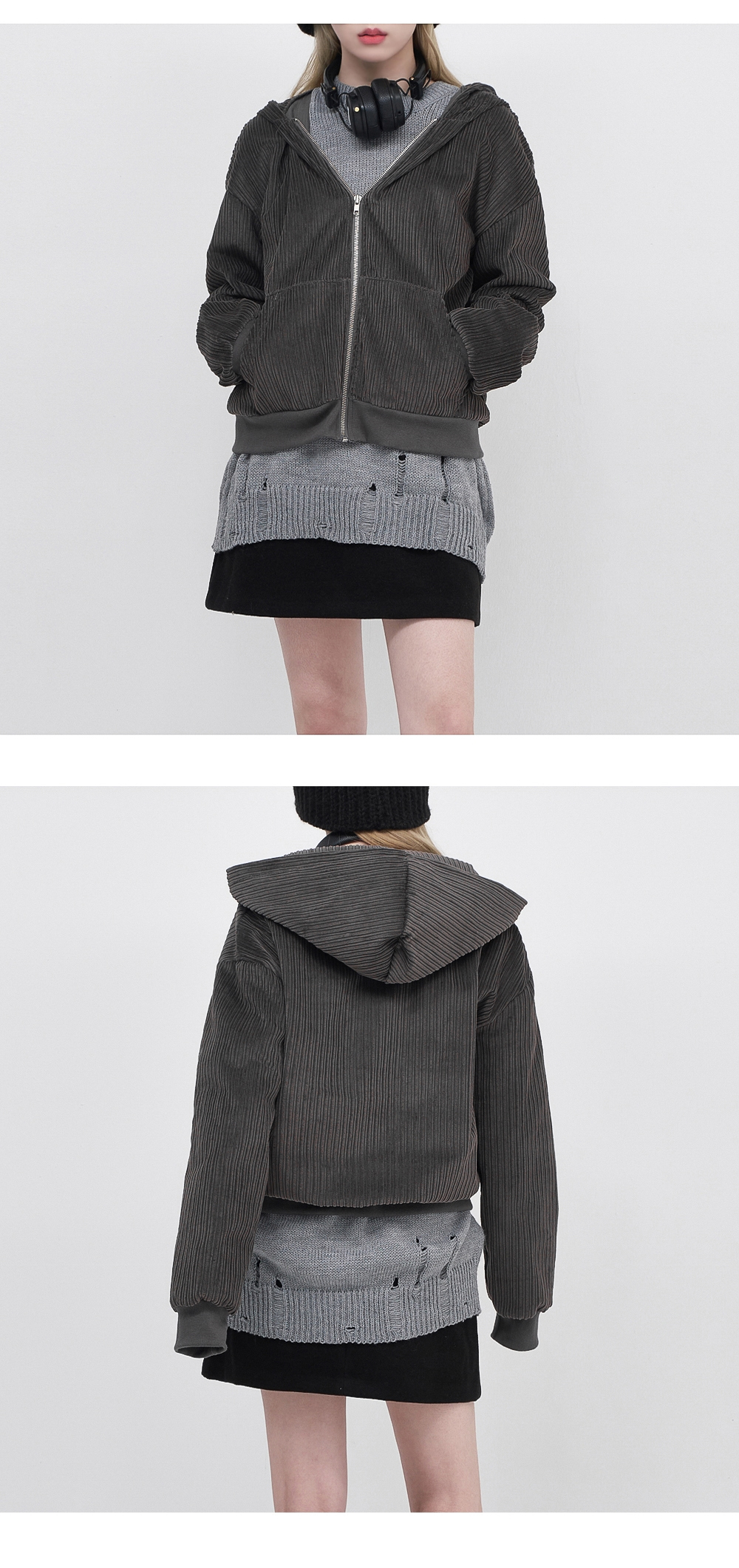 NONCODE - Shua corduroy zip-up hoodie - Codibook.