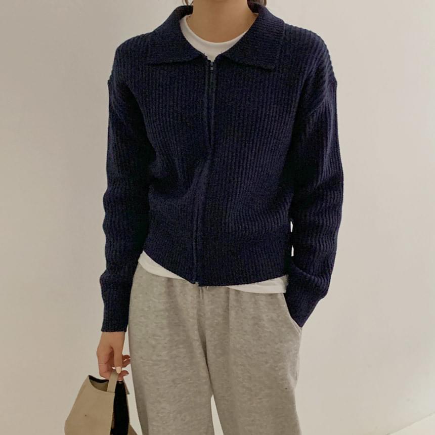 ENVYLOOK - Melting Daily Collar Knitwear Zip Up - Codibook.