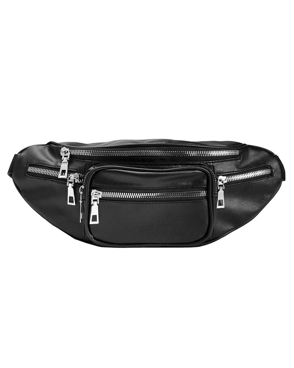 RIGHT HERE - Black leather chain velcro waist bag BG119 W - Codibook.