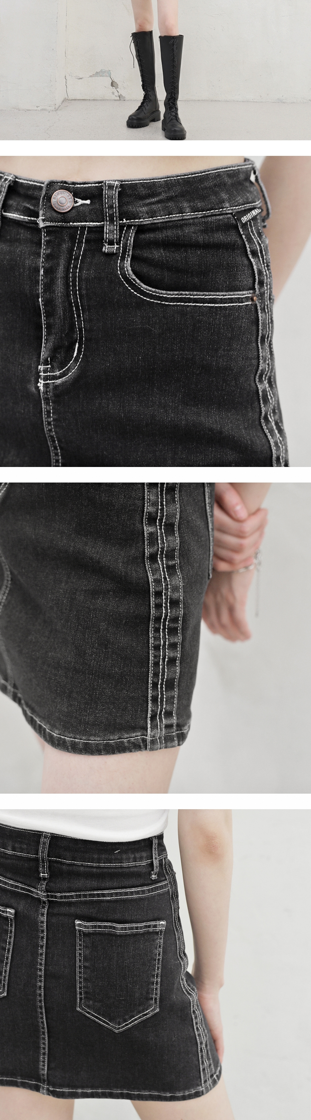 NONCODE - Bow Stitch Denim Skirt - Codibook.