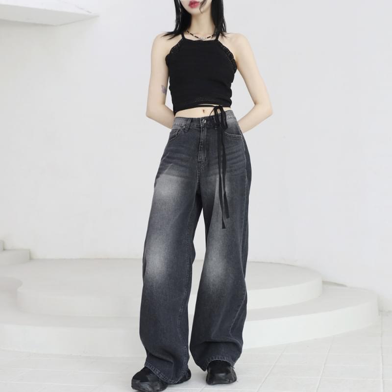 NONCODE - Cree Faded Wide Denim Trousers - Codibook.