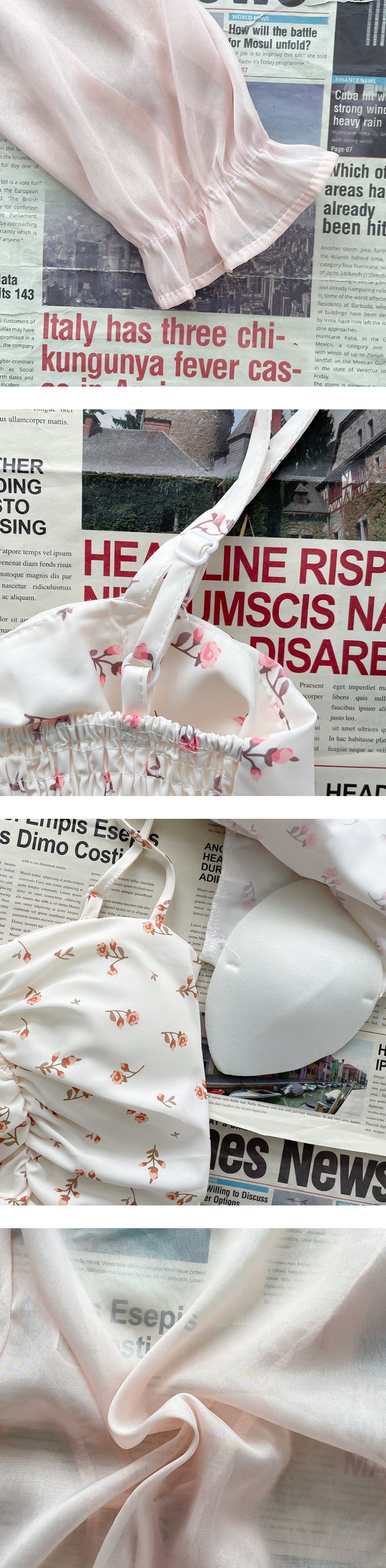 lipkko - See-through Ruffle Bolero Cardigan Shirring Smoke Cap Sleeveless set - Codibook.