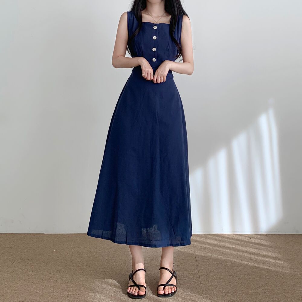 moodloveroom - Button Long Sleeveless Dress (Delayed delivery) - Codibook.