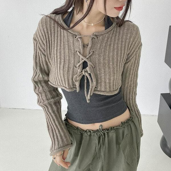 binary01 - Strap Even Crop Knitwear Cardigan - Codibook.