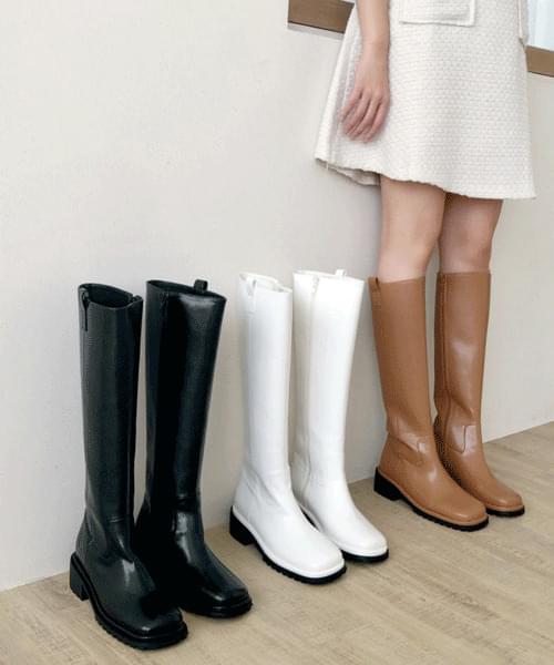 dressnalda - Female Protagonist Simple Zipline Square Leather Long Boots - Codibook.