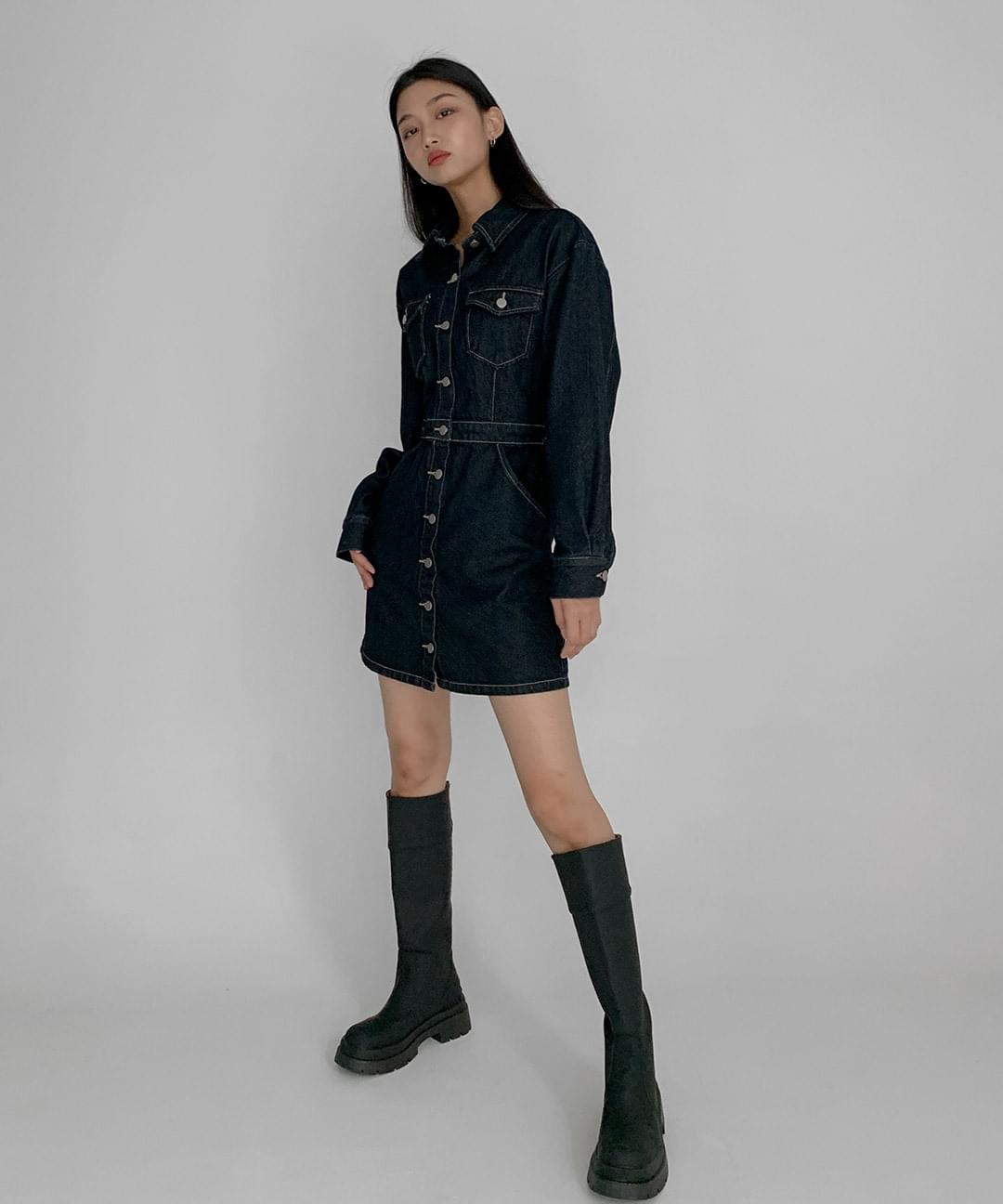 simplymood - Sairup button denim mini Dress - Codibook.