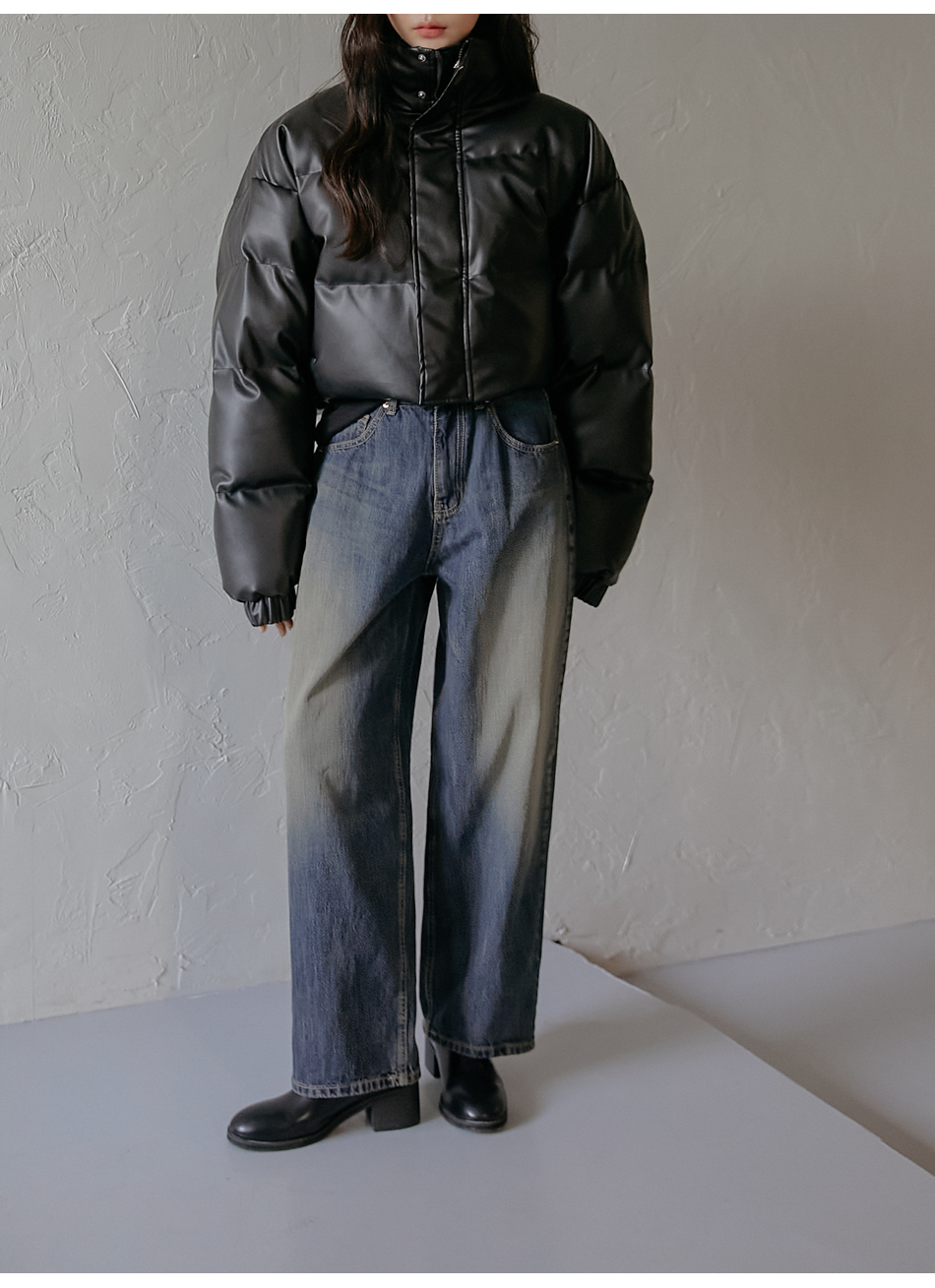 common unique - Wellon Filling Cropped Faux Leather Puffer Jacket (Delayed delivery) - Codibook.