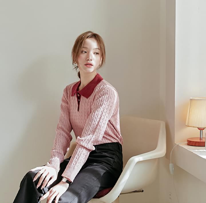 common unique - Coloring Collar Buttoned Soft Twist Knit - Codibook.