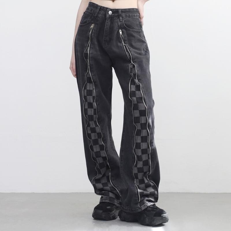 NONCODE - Zero Checkerboard Denim Pants - Codibook.
