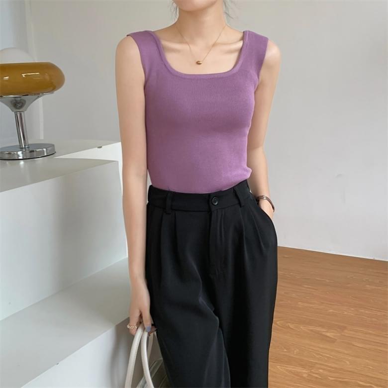 picknfit - Square Neck Slim Summer Basic Sleeveless Tee - Codibook.