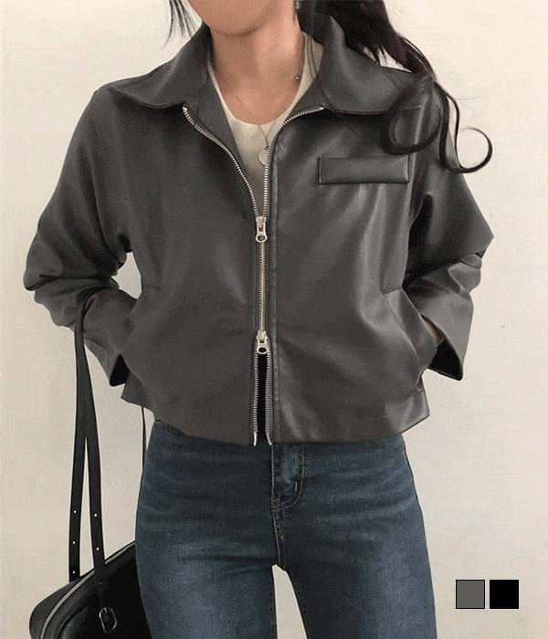 gifteabox - Slim Fit Two Way Collar Leather Jacket - Codibook.