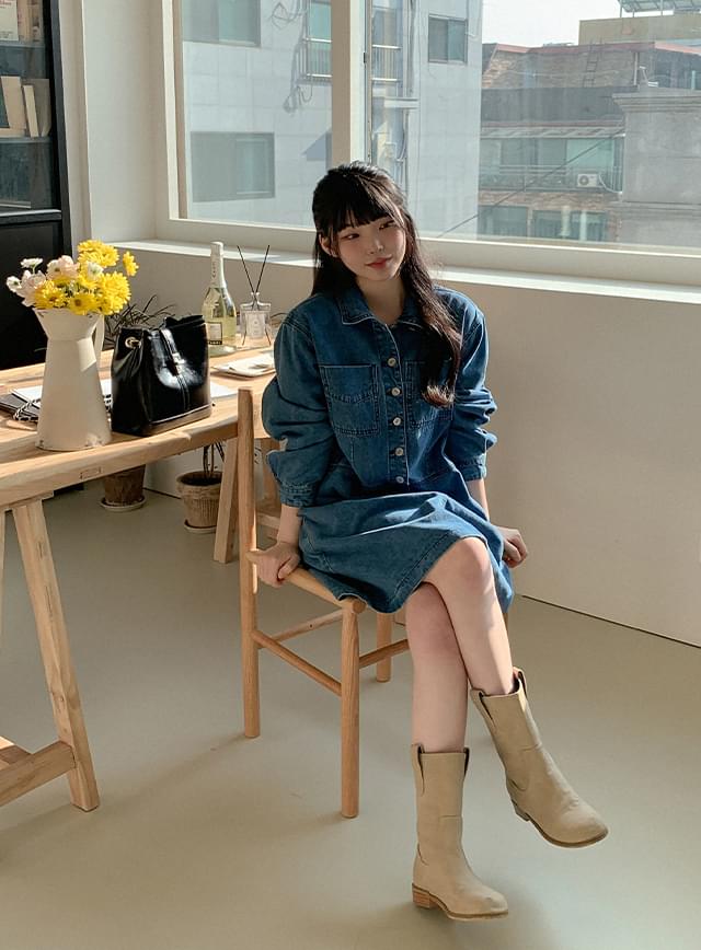 09WOMEN - Shring denim midi Dress 73943 - Codibook.