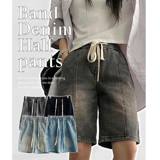 HIJJOO - Melsch Faded banding Split stitch denim shorts - Codibook.