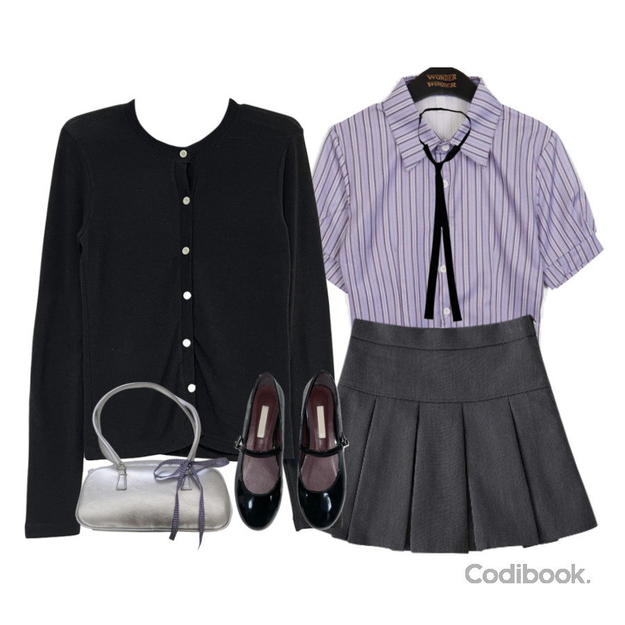 프레피룩,cardigan,Short sleeve,shirt,초가을,spring,autumn,skirt,Date,20대,러블리 코디 by dalon - Codibook.