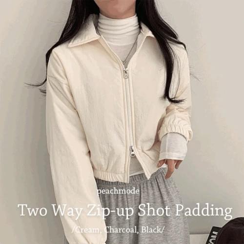 peachmode - Qcare Kara Crop Bonding Two-Way Zip-Up Short Padding Jacket - Codibook.